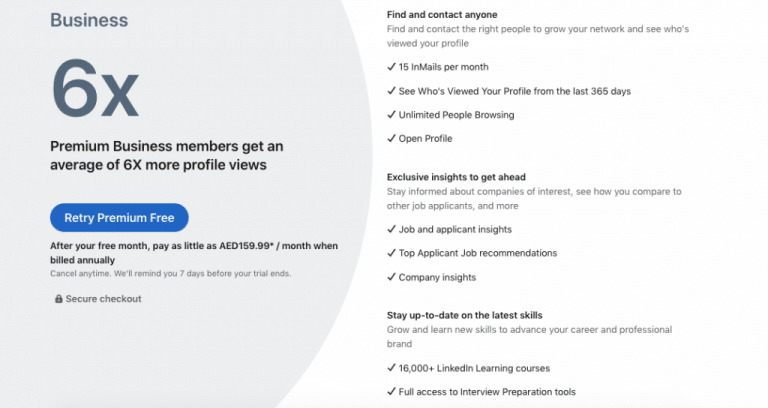 LinkedIn Pricing: detailed comparison of all premium plans