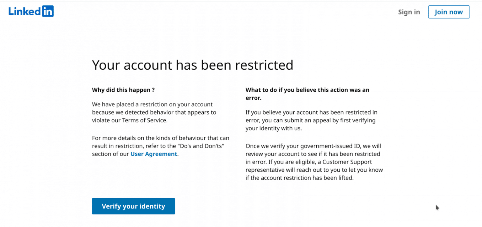 LinkedIn Access to Your Account Has Been Temporarily Restricted
