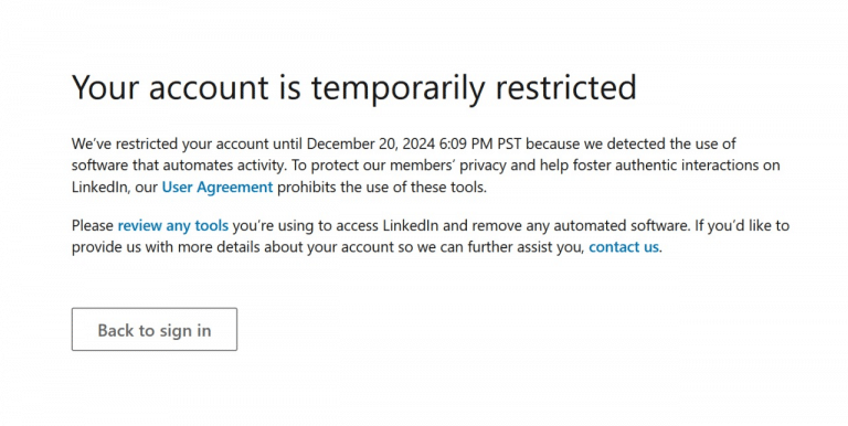 LinkedIn Access to Your Account Has Been Temporarily Restricted